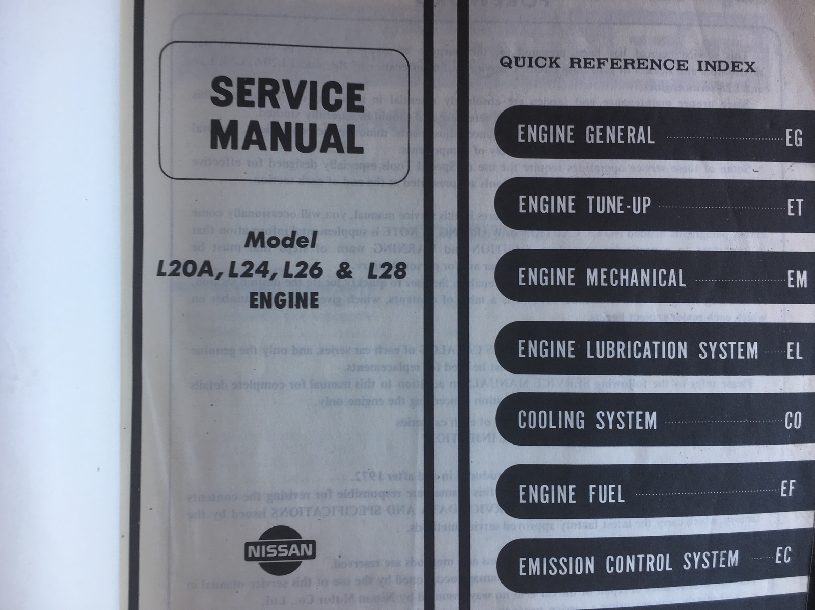 NISSAN MODEL L20A L24 L26 L28 SERIES ENGINE NISSAN WORKSHOP SERVICE MANUAL