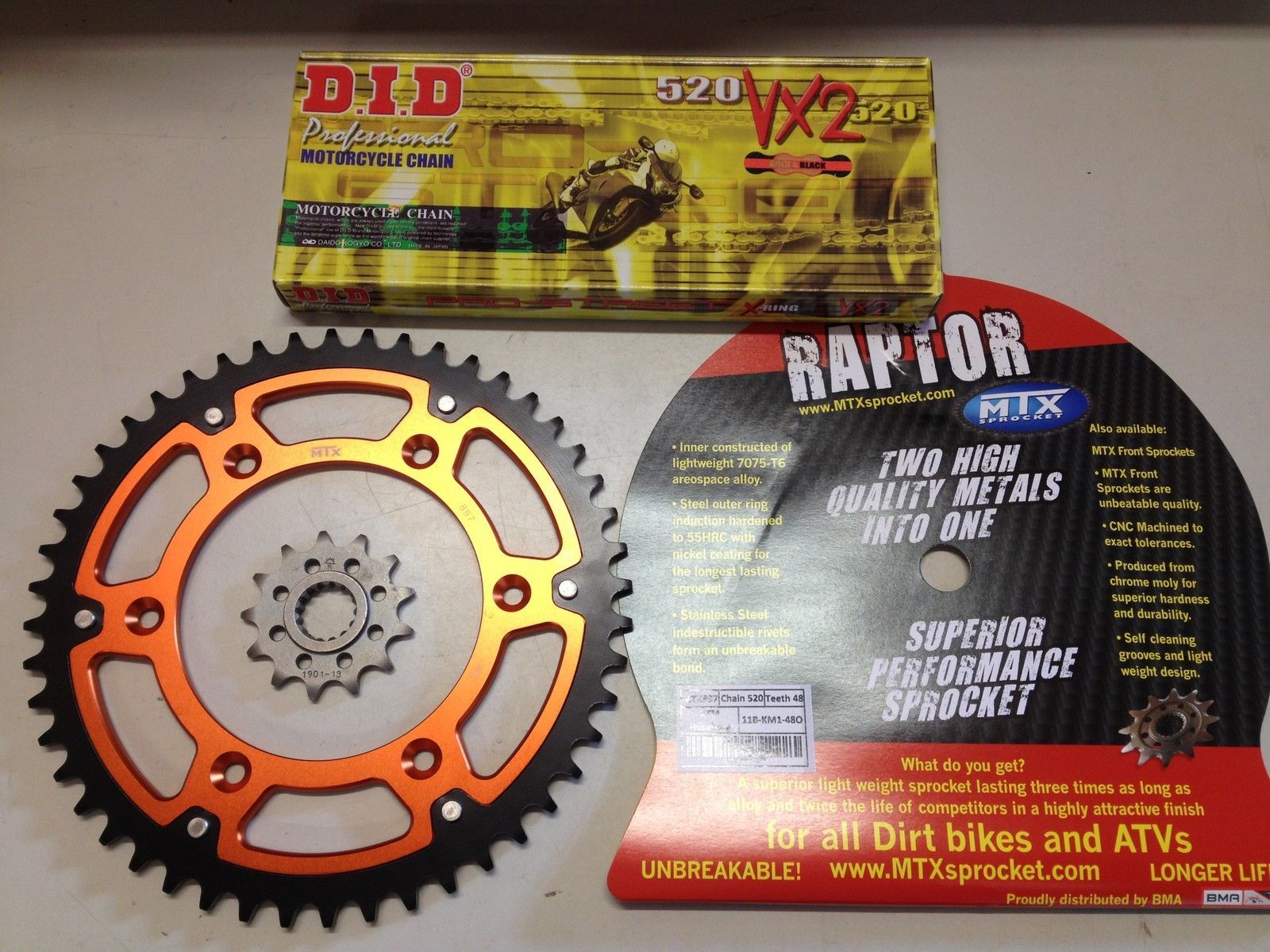 KTM 45 T REAR 14 T FRONT SPROCKET MTX RAPTOR 300 DID VX2 GOLD 520 XRING ...